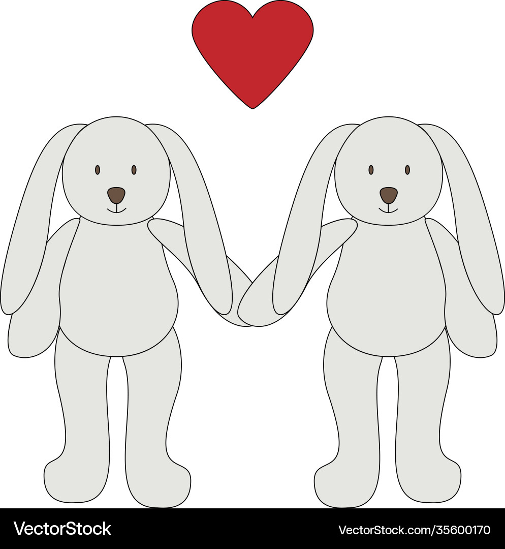 Cartoon bunny friends holding hands Royalty Free Vector