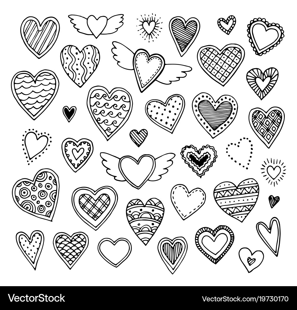 Cute doodle hearts Royalty Free Vector Image - VectorStock