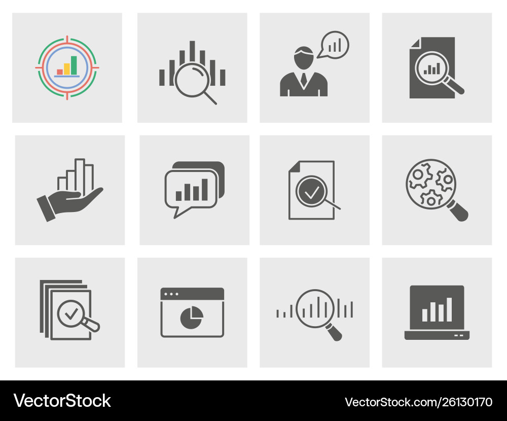Data analysis icon set isolated Royalty Free Vector Image