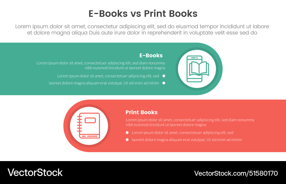 Ebook vs physical book comparison concept Vector Image