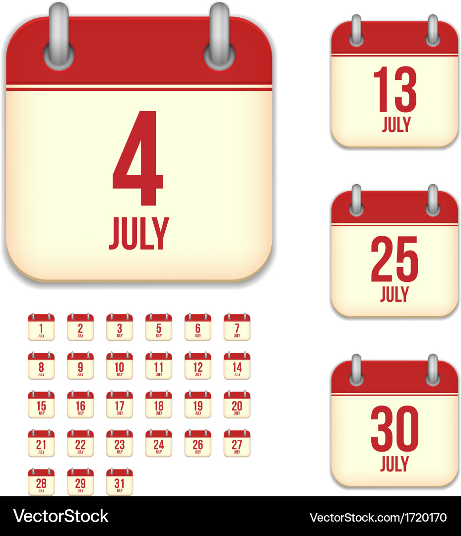 July calendar icons Royalty Free Vector Image - VectorStock