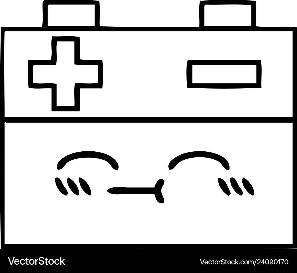 Line drawing cartoon car battery Royalty Free Vector Image