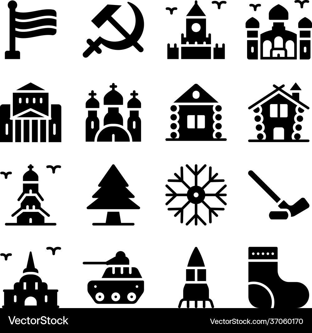 Russian landmarks solid icons pack Royalty Free Vector Image