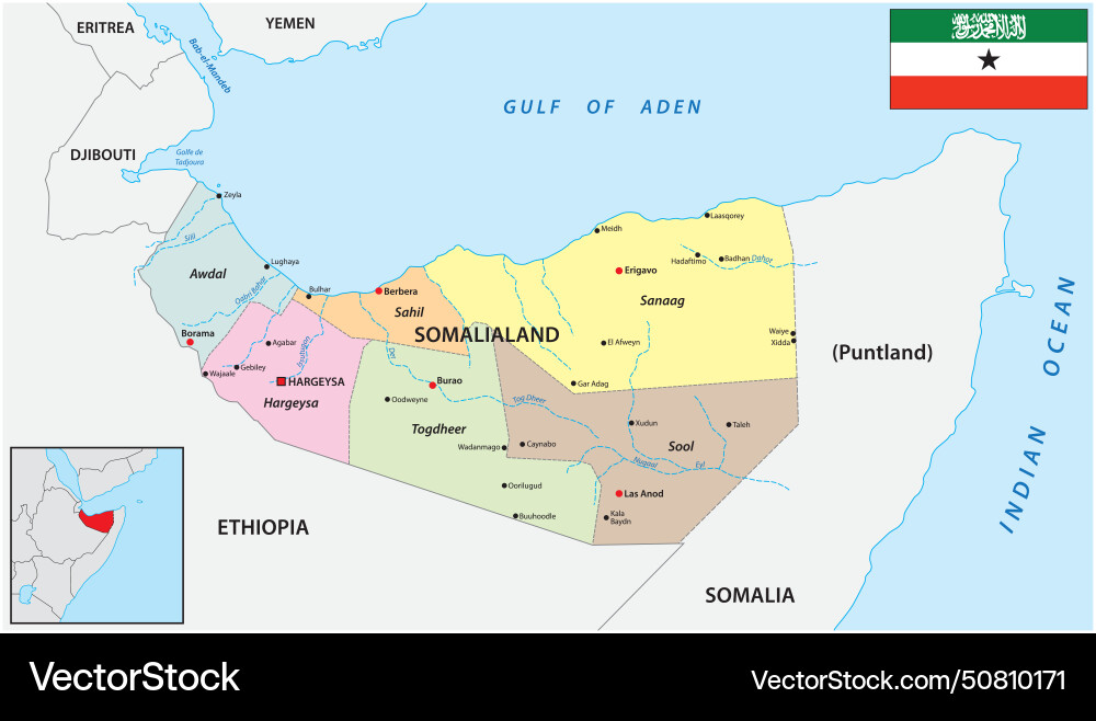 Administrative map of somaliland Royalty Free Vector Image