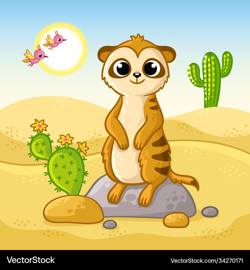 Cute Meerkat in Desert Royalty Free Vector Image