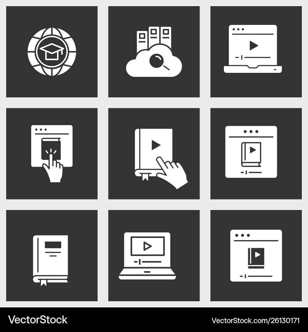 Distance education icon set on black background Vector Image