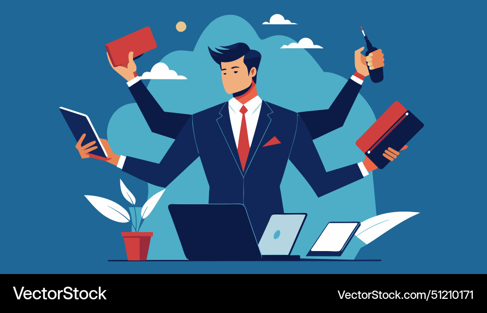 Multitasking man Royalty Free Vector Image - VectorStock