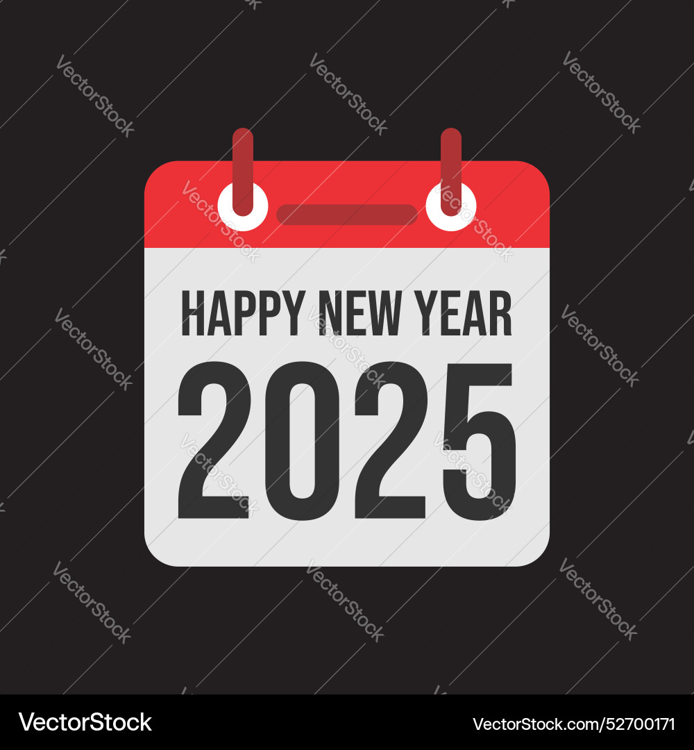 Red calendar happy new year 2025 Royalty Free Vector Image