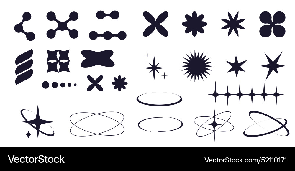 Set of y2k minimal geometric shapes thin line Vector Image