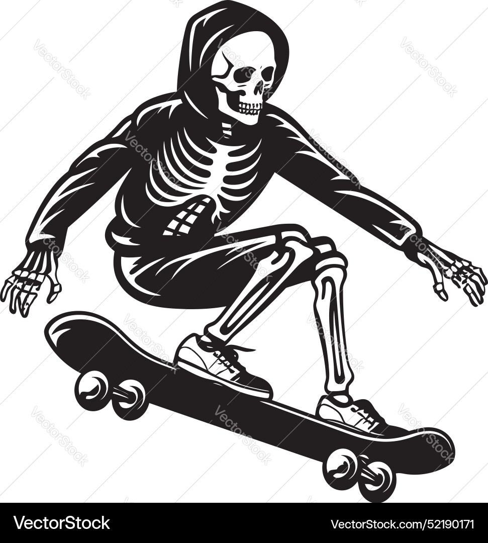 Skeletal skater skeleton riding skateboard black Vector Image