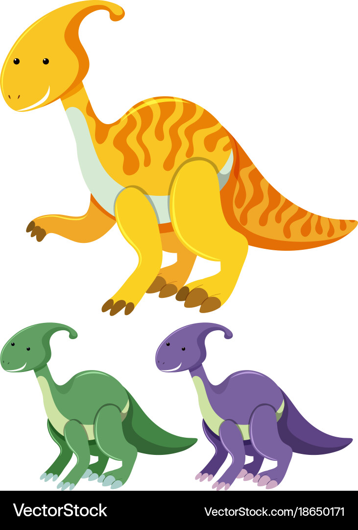 Three parasaurolophus in different colors Vector Image