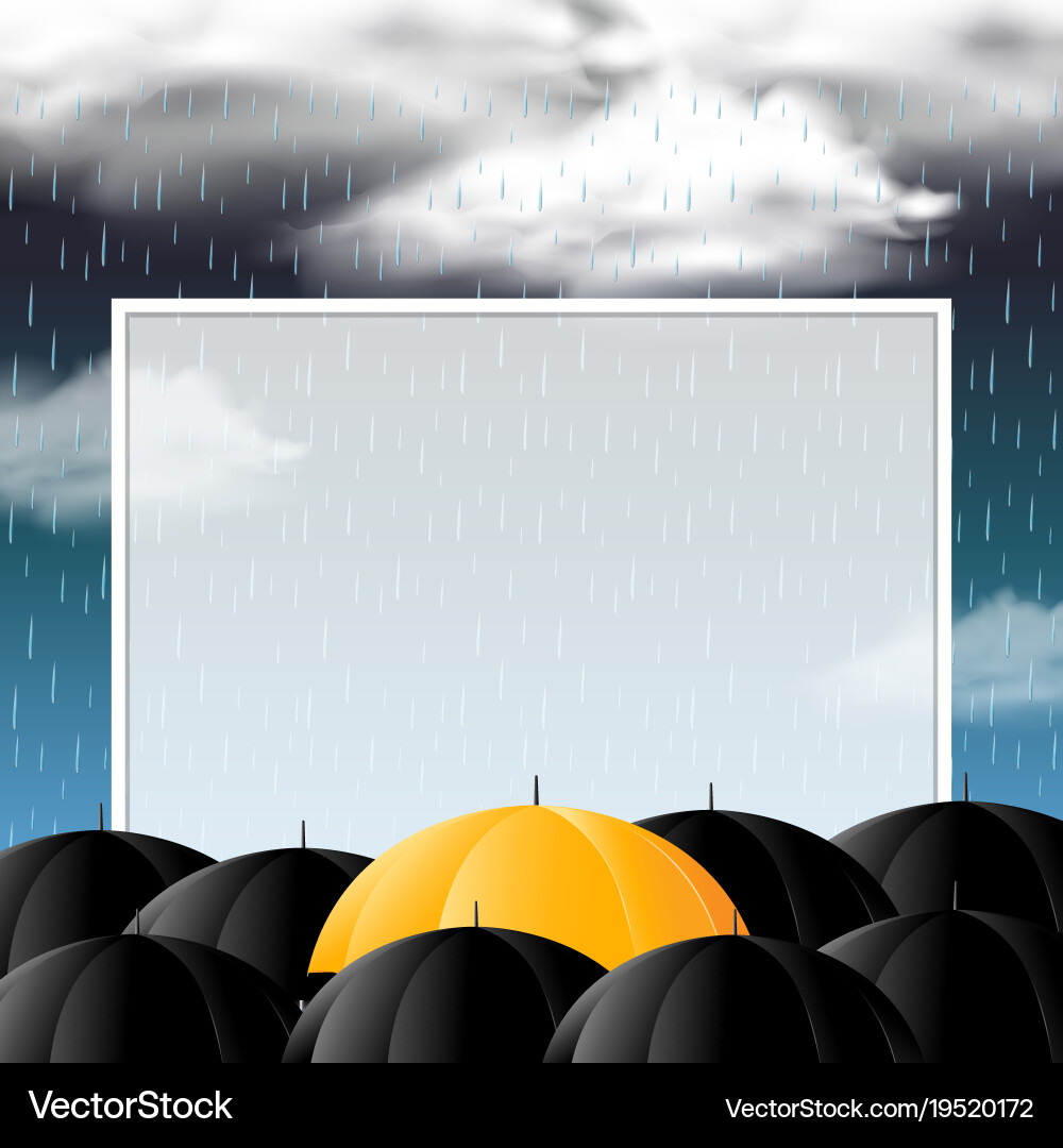 Border template with umbrellas and rainy day Vector Image