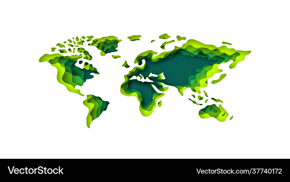 Papercut style 3d world map Royalty Free Vector Image