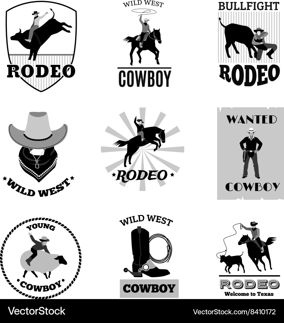 Rodeo black emblems set Royalty Free Vector Image