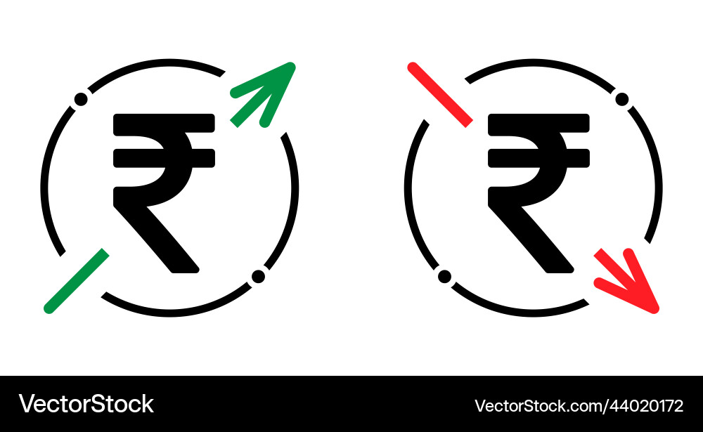 Set of cost symbol rupee increase and decrease Vector Image