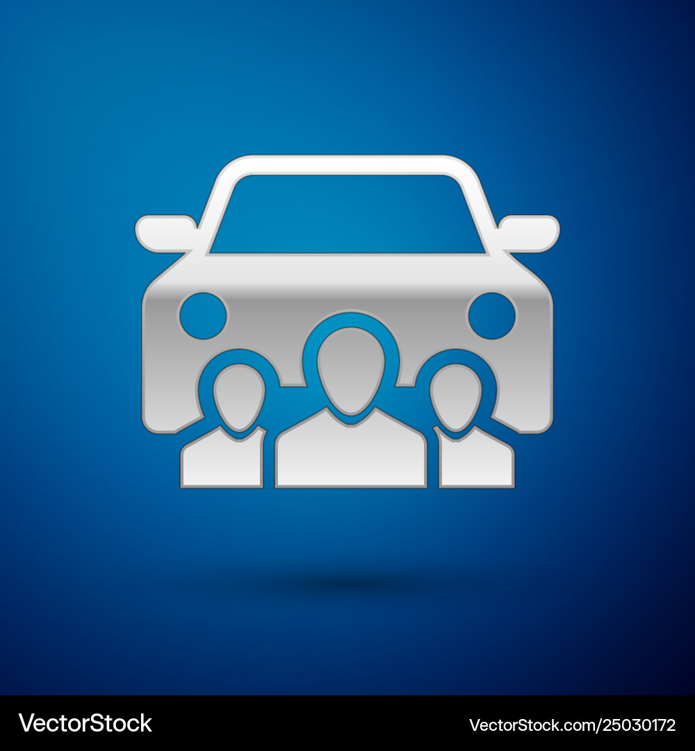 Silver car sharing with group people icon Vector Image