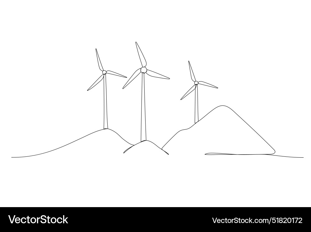 Wind generator on ground one line Royalty Free Vector Image