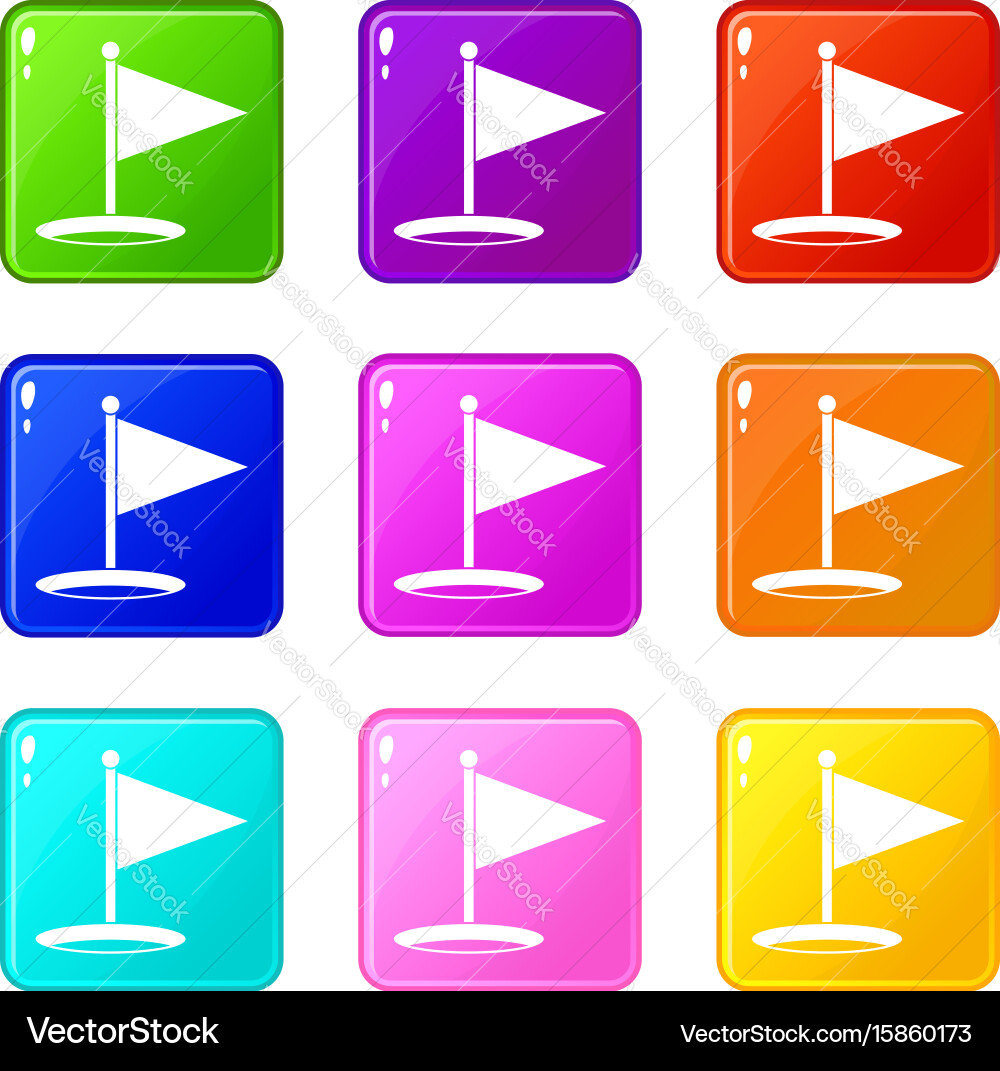 Golf flag icons 9 set Royalty Free Vector Image
