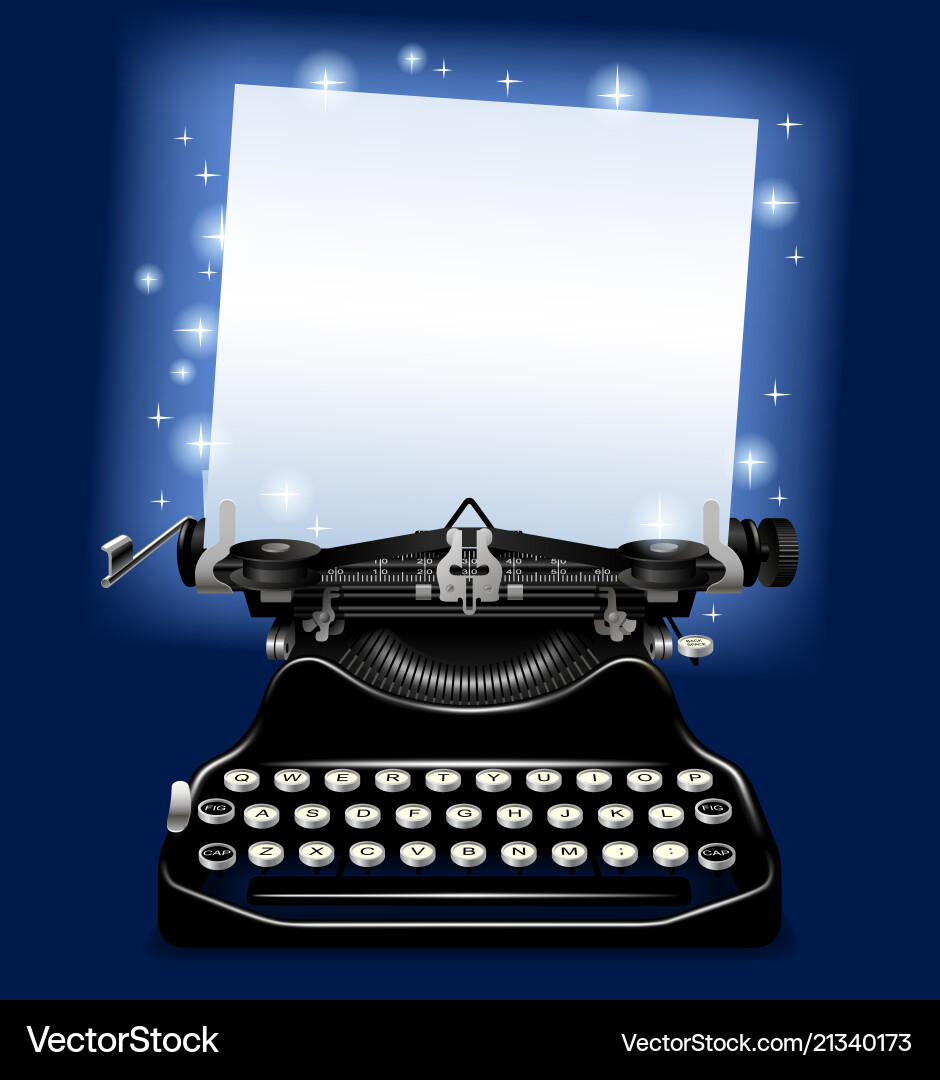 Magic old typewriter with a paper in blue Vector Image