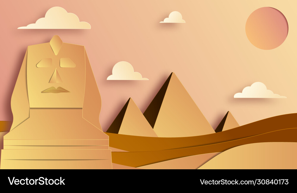 Paper art style sphinx and pyramid giza Royalty Free Vector