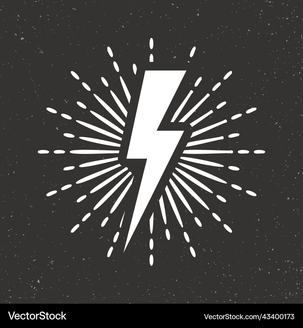 Vintage lightning bolt and sun rays on grunge Vector Image