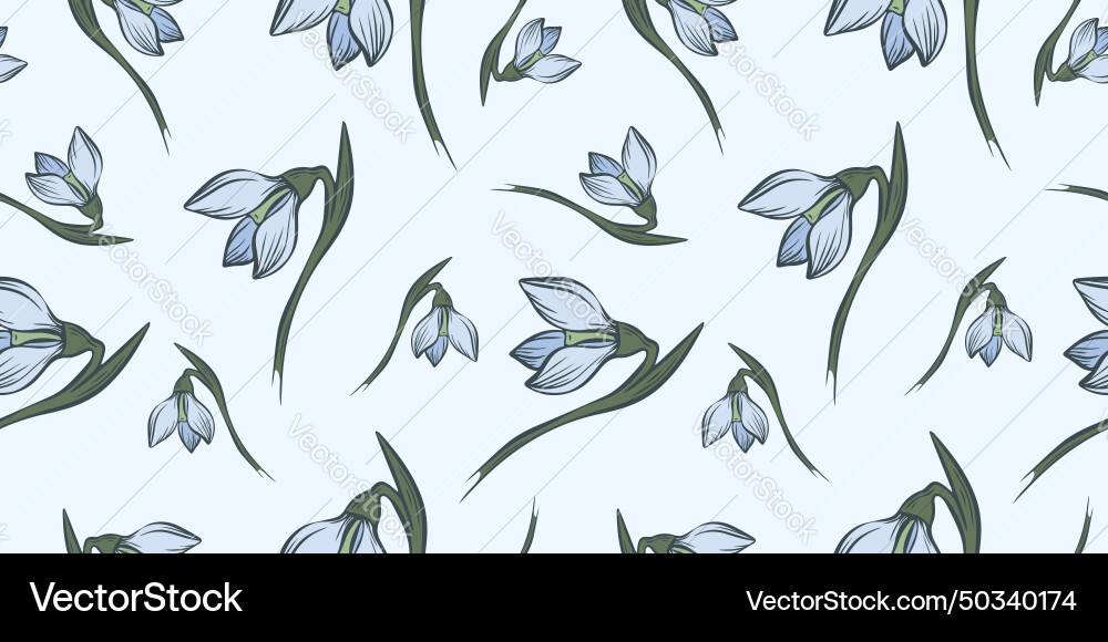 Botanical snowdrop flower seamless pattern hand Vector Image