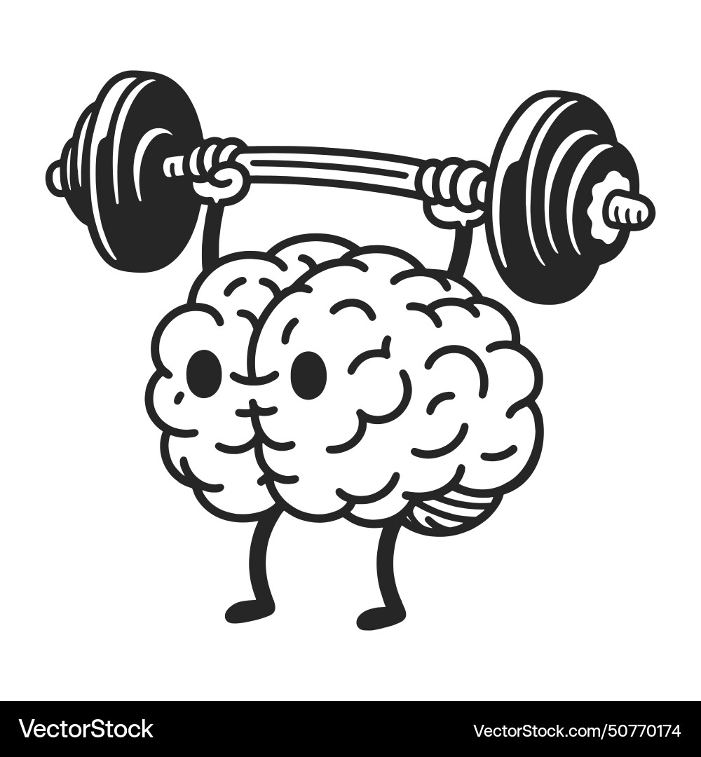 Brain cartoon lifting weights Royalty Free Vector Image