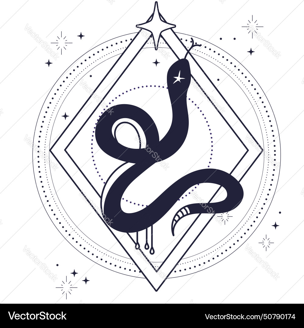 Celestial snake linear hand drawing Royalty Free Vector