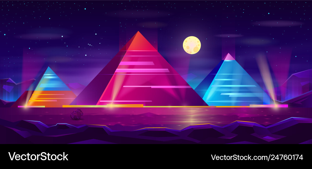 Egyptian pyramids night landscape cartoon Vector Image