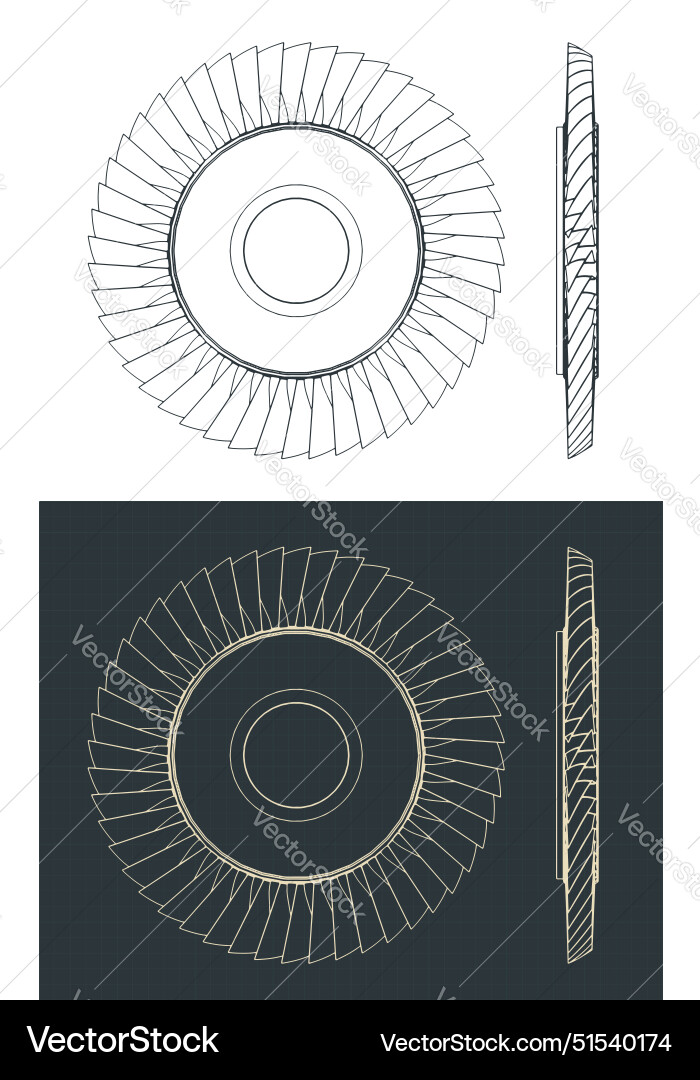 Engine compressor blisk blueprints Royalty Free Vector Image