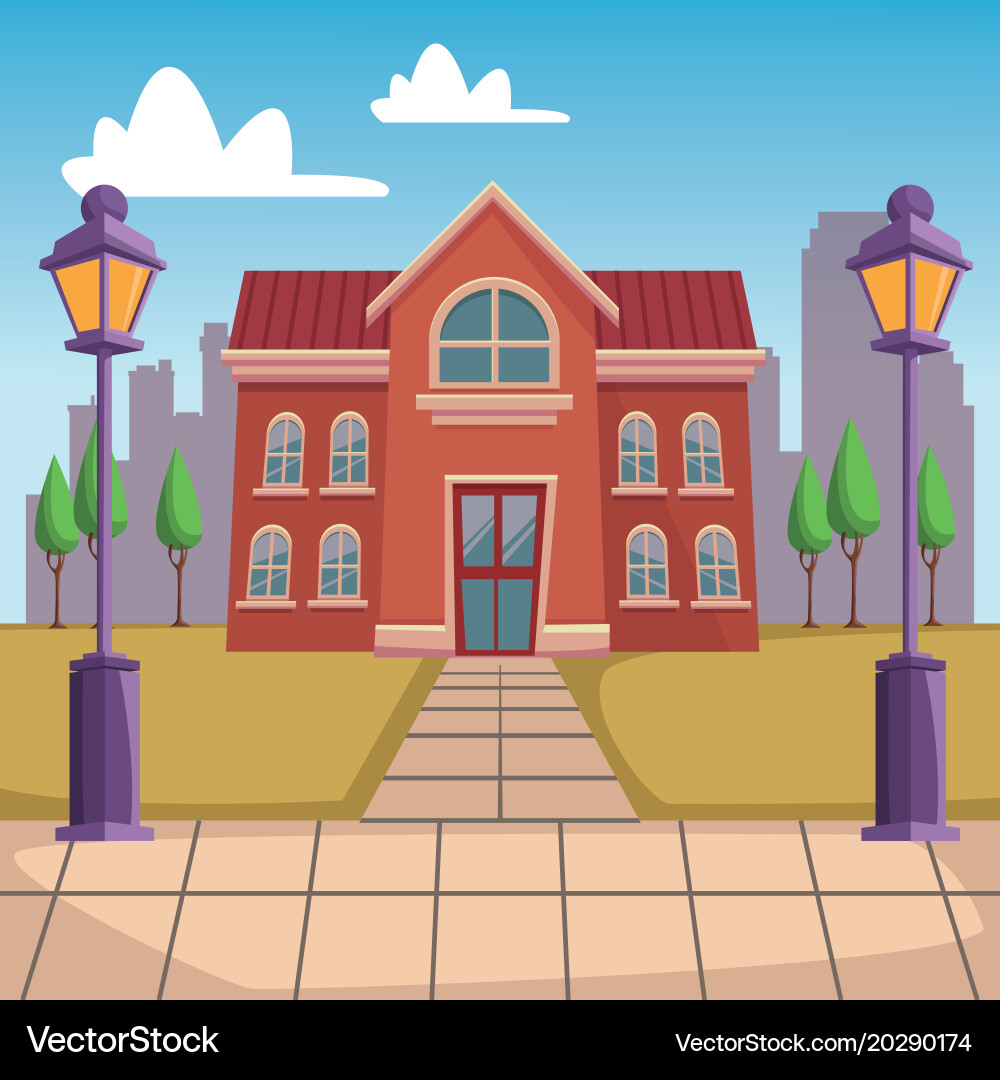 High school building cartoon Royalty Free Vector Image
