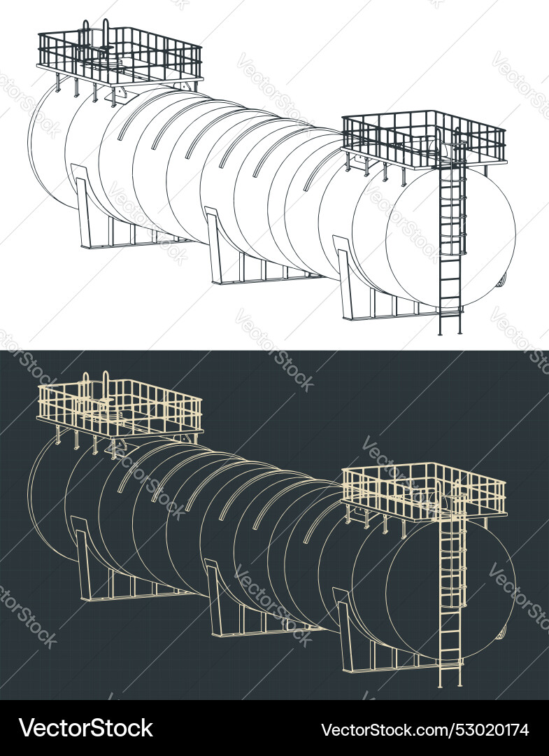 Large horizontal storage tank blueprints Vector Image
