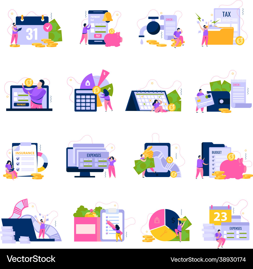 Monthly payments icons collection Royalty Free Vector Image