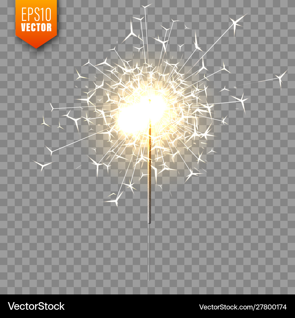 Realistic christmas sparkler on transparent Vector Image