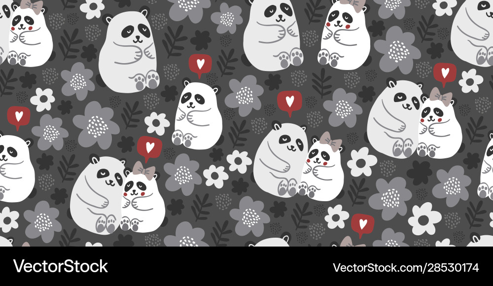 Seamless pattern with cute pandas couples in love Vector Image
