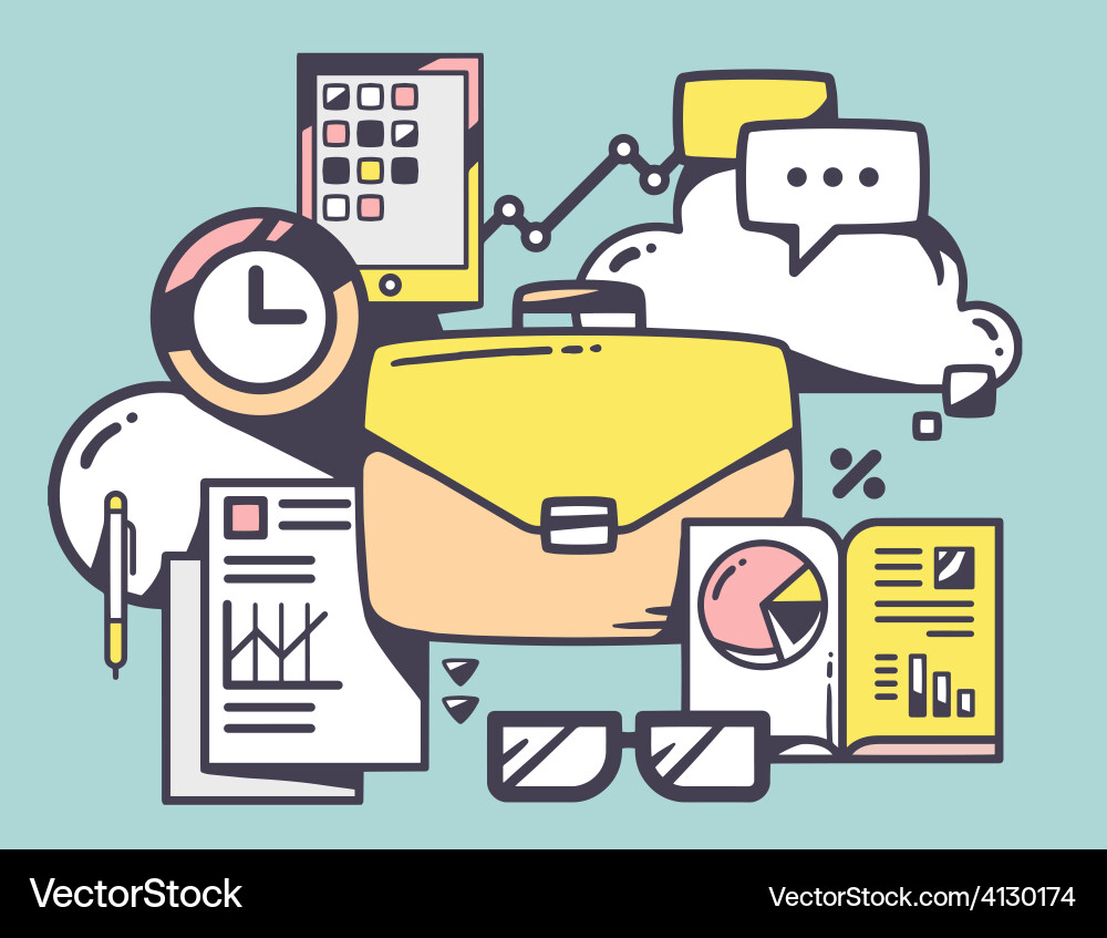 Yellow business case with office document Vector Image