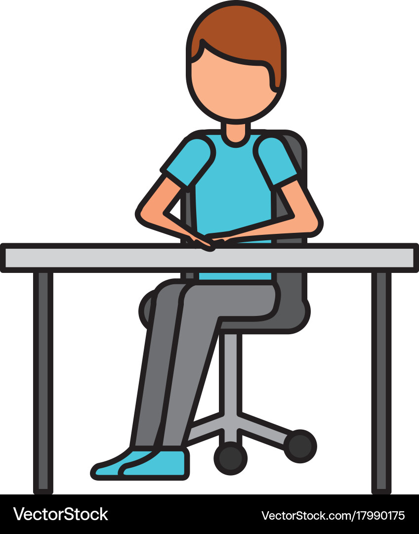 Cartoon Mann sitzen auf Stuhl mit Tisch Lizenzfreier Vektor