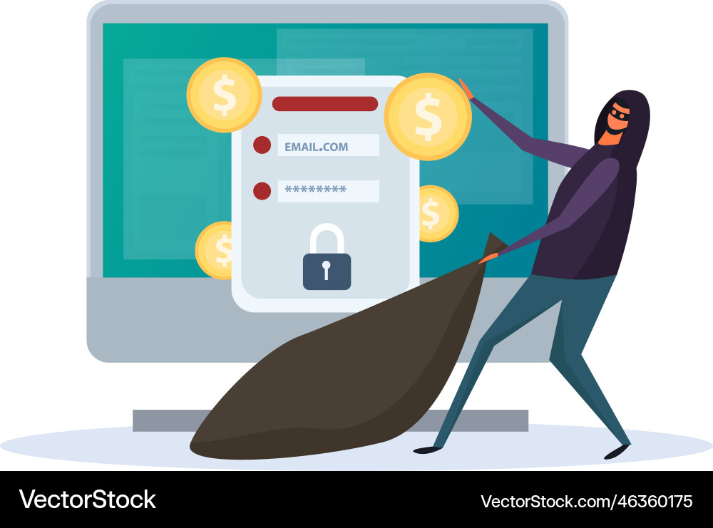 Cyber criminal computer composition Royalty Free Vector