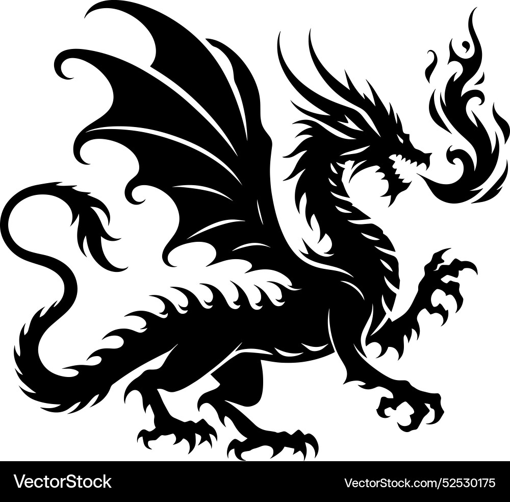 Fire dragon silhouette isolated on white Vector Image