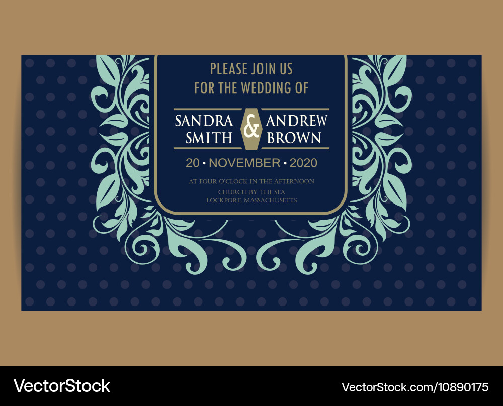 Navy blue wedding invitation Royalty Free Vector Image