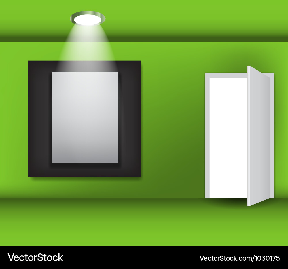 Open white door and frame in art gallery Vector Image