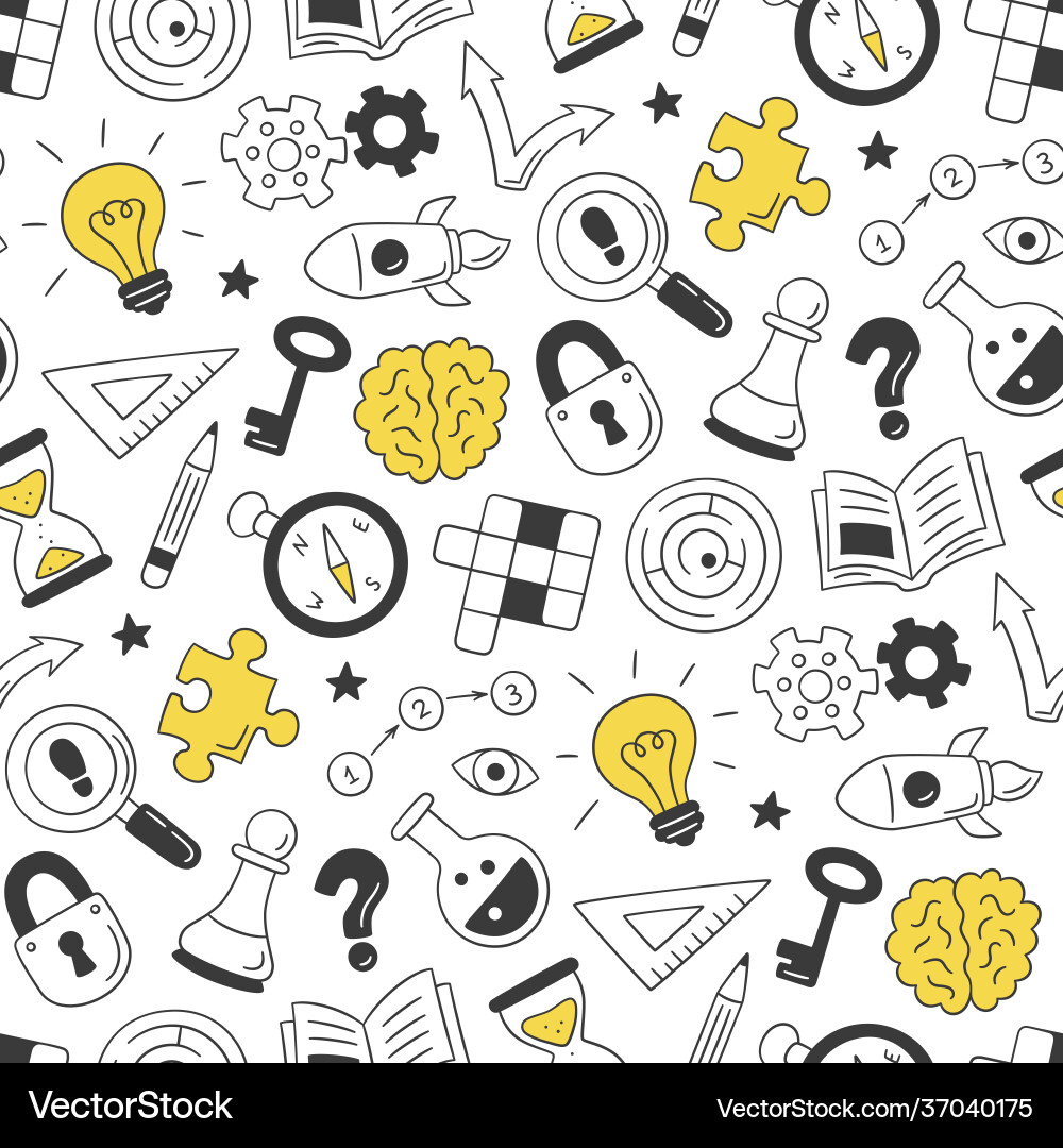 Puzzle and riddles hand drawn seamless pattern Vector Image