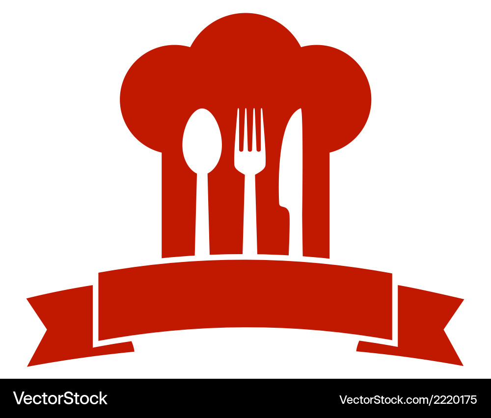 Restaurant icon with red chef hat Royalty Free Vector Image