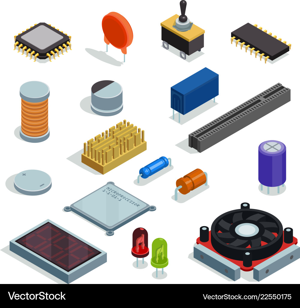 Semiconductor isometric set Royalty Free Vector Image