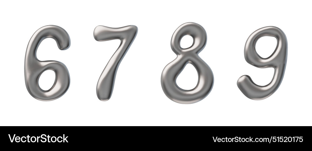 Set 3d liquid metal numbers 6789 Royalty Free Vector Image