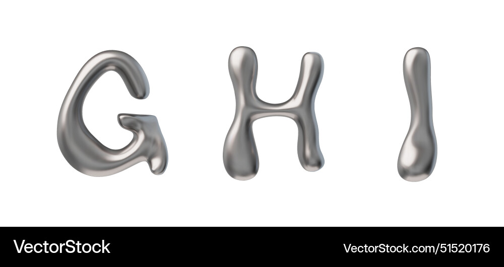 3d glossy silver capital letters g h i liquid Vector Image