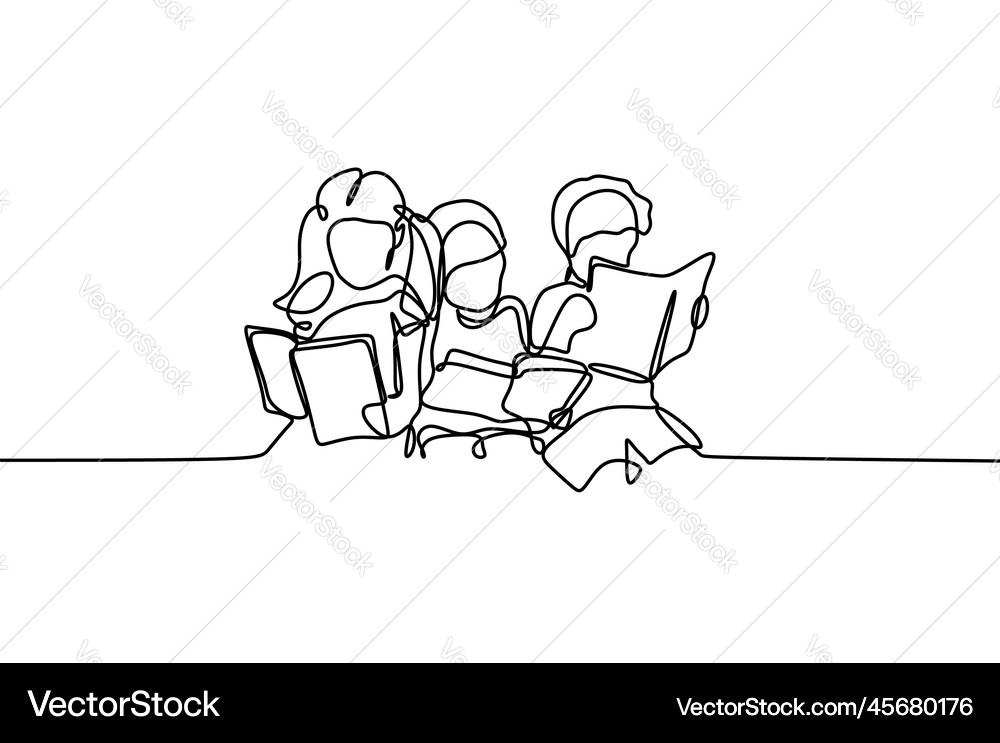 Continuous line drawing of teens reading books Vector Image