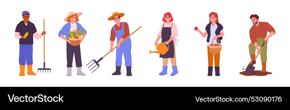 Farm workers agriculture people with harvest Vector Image