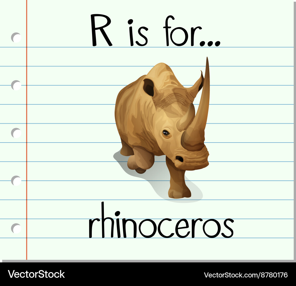 Flashcard letter r is for rhinoceros Royalty Free Vector