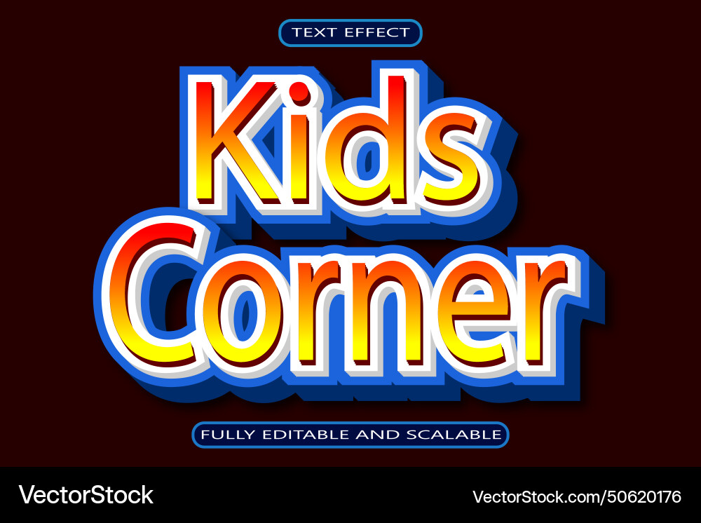 Kids corner editable text effect 3d emboss modern Vector Image